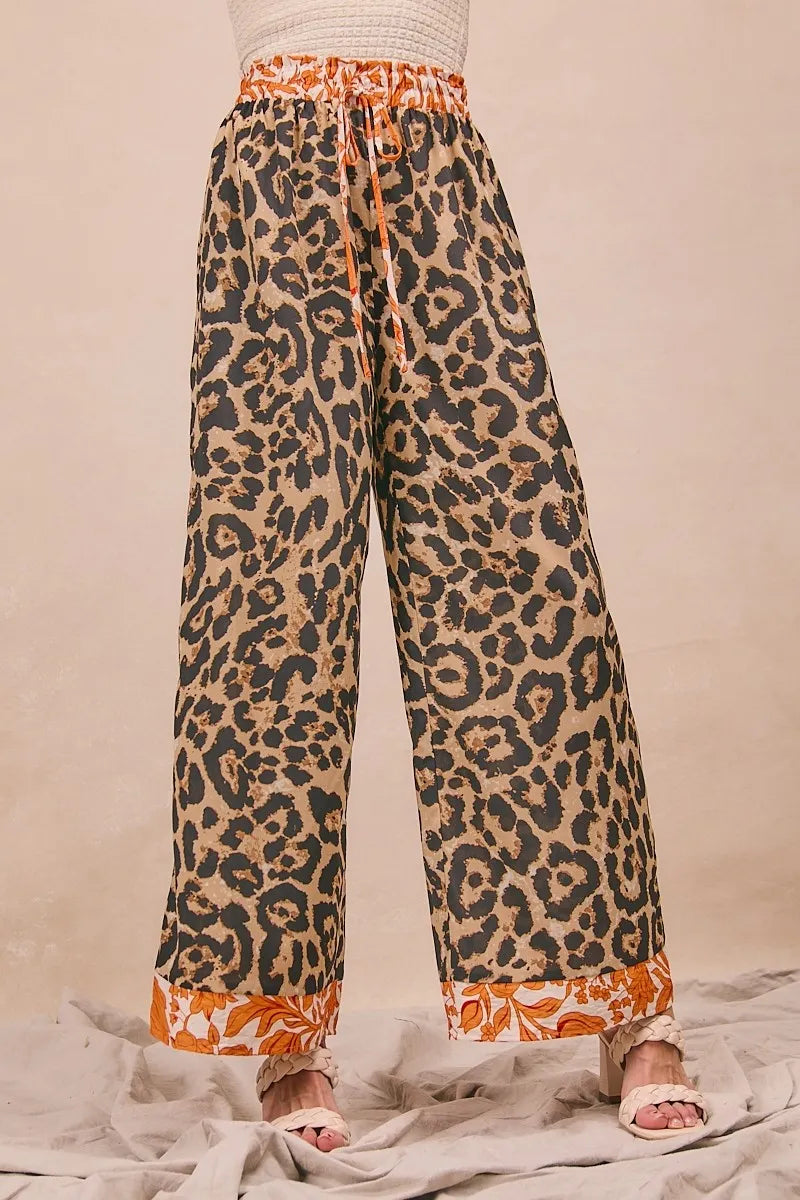BiBi Leopard Print With Contrast Banded Wide Pants In Leopard – AddiBray