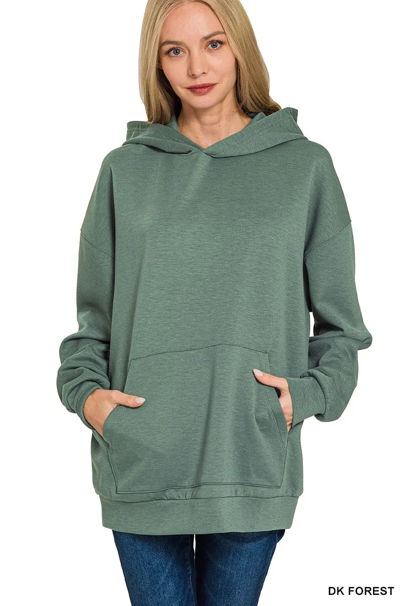Zenana Oversized Scuba Hoodie with Kangaroo Pocket In Dk Forest – AddiBray
